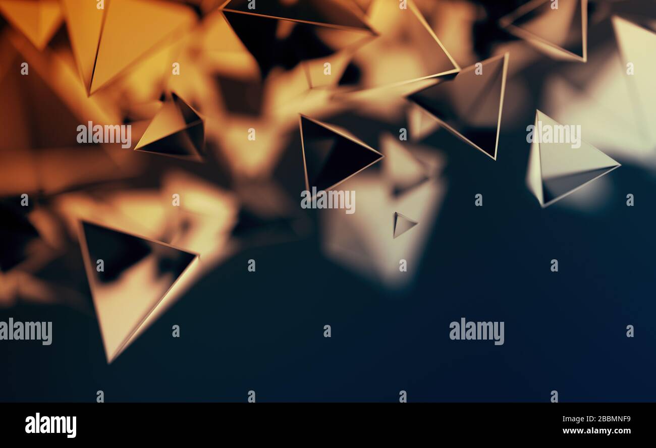 Abstract 3d rendering of chaotic low poly shapes. Flying polygonal ...