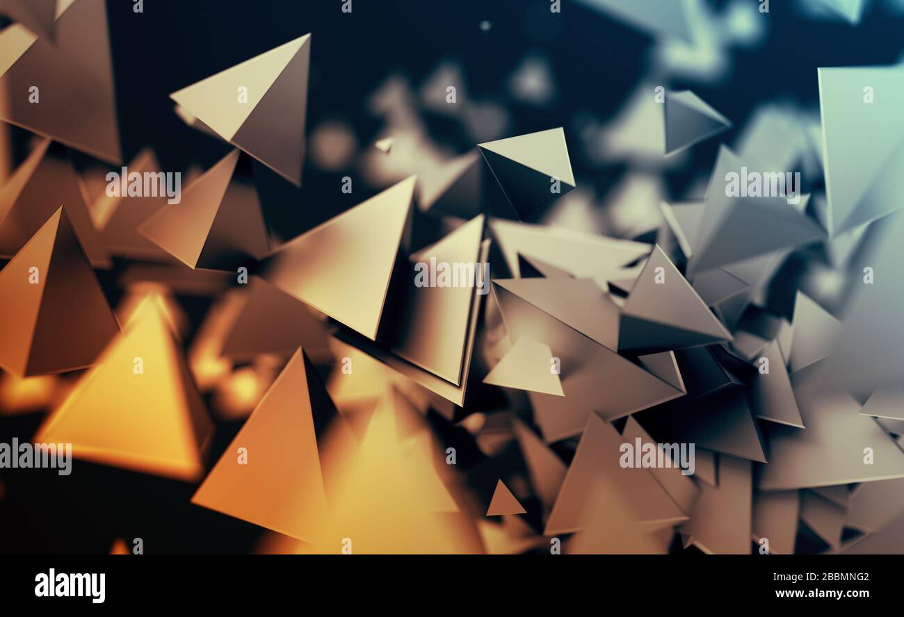 Abstract 3d rendering of chaotic low poly shapes. Flying polygonal ...