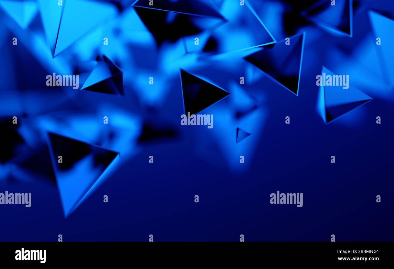 Abstract 3d rendering of chaotic low poly shapes. Flying polygonal ...