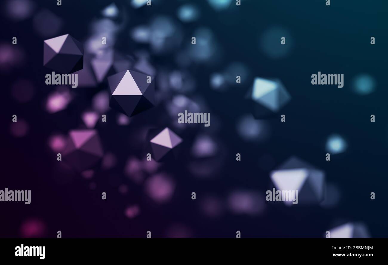 Abstract 3d rendering of chaotic low poly particles. Flying polygonal ...