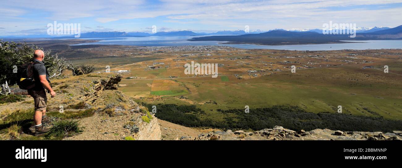 Walker on the Mirador Cerro Dorotea, Puerto Natales city Patagonia ...
