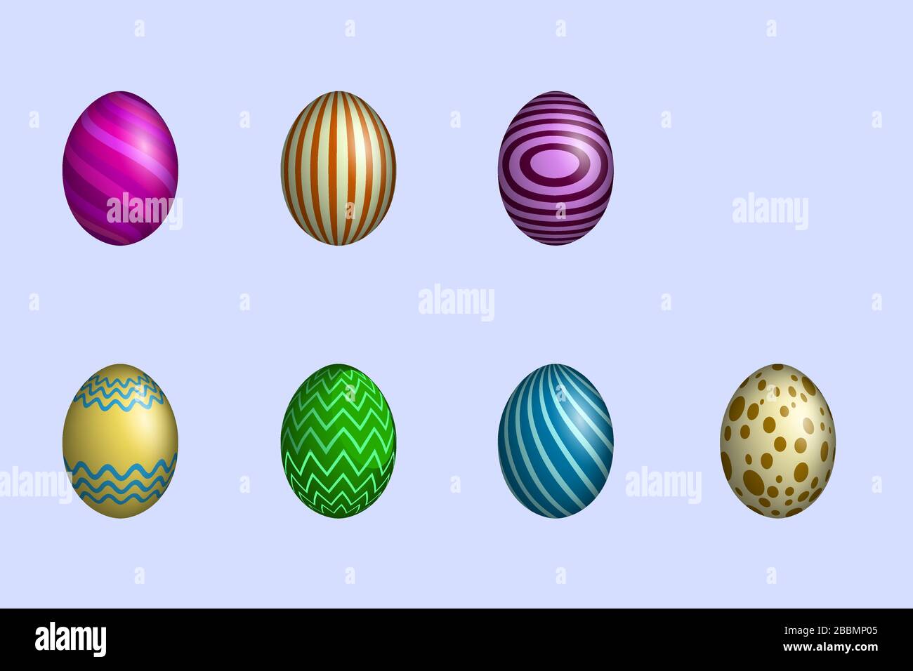 8 colored Easter eggs of different bright colors (pink,red,yellow,green ...