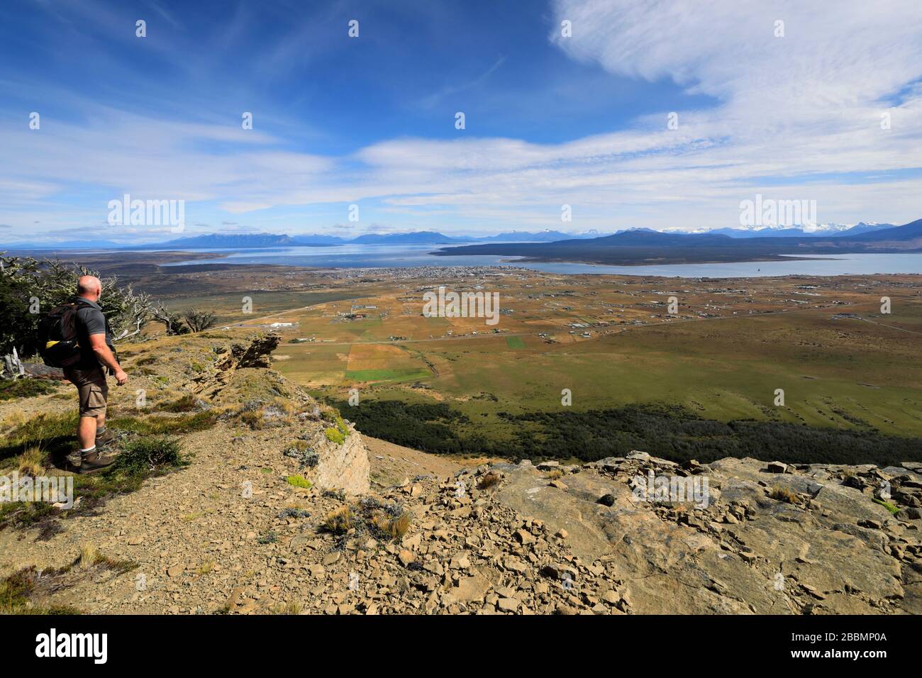 Walker on the Mirador Cerro Dorotea, Puerto Natales city Patagonia ...