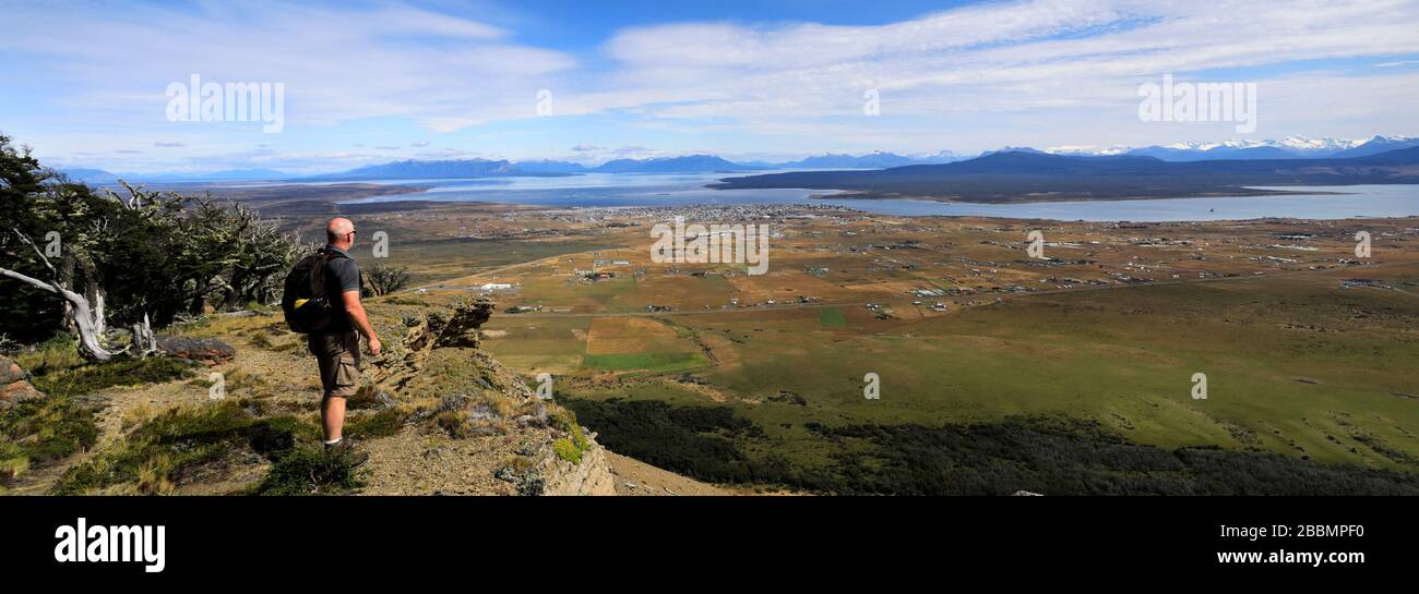 Walker on the Mirador Cerro Dorotea, Puerto Natales city Patagonia ...