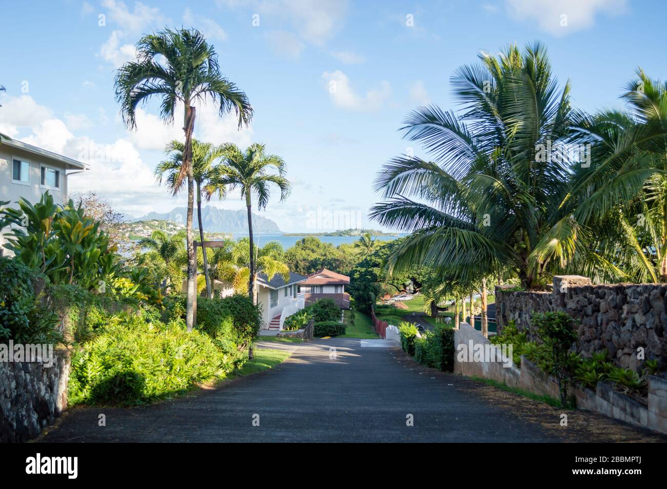 A quiet suburban Hawaiian street scene on an early morning Stock Photo ...