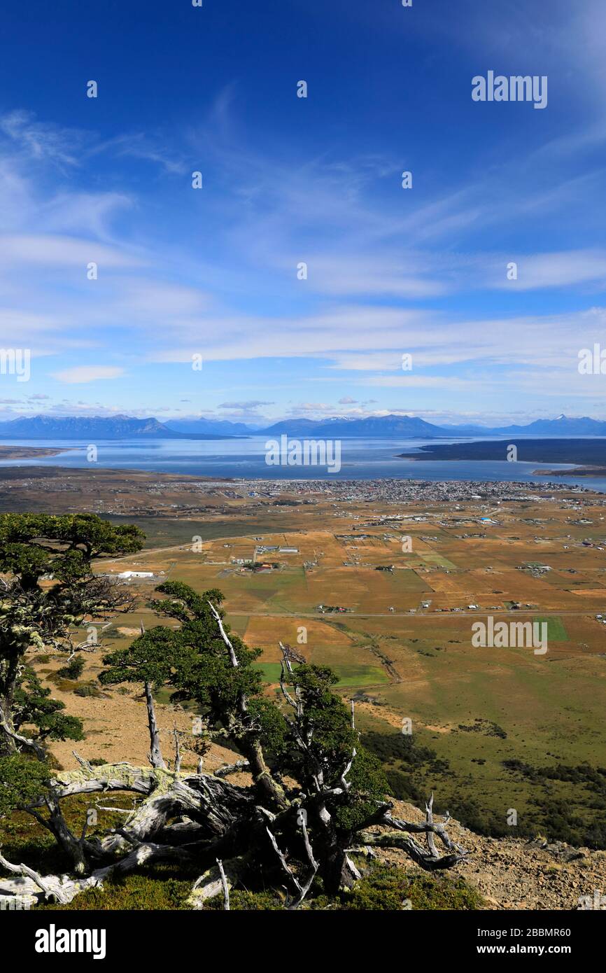 View over Mirador Cerro Dorotea, Puerto Natales city Patagonia, Chile ...