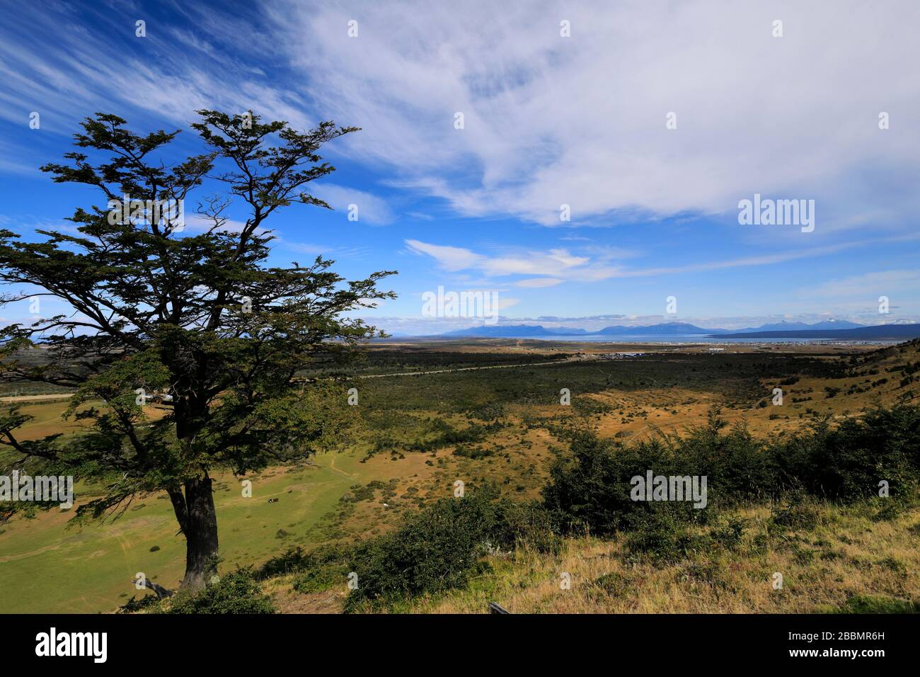 View over Mirador Cerro Dorotea, Puerto Natales city Patagonia, Chile ...