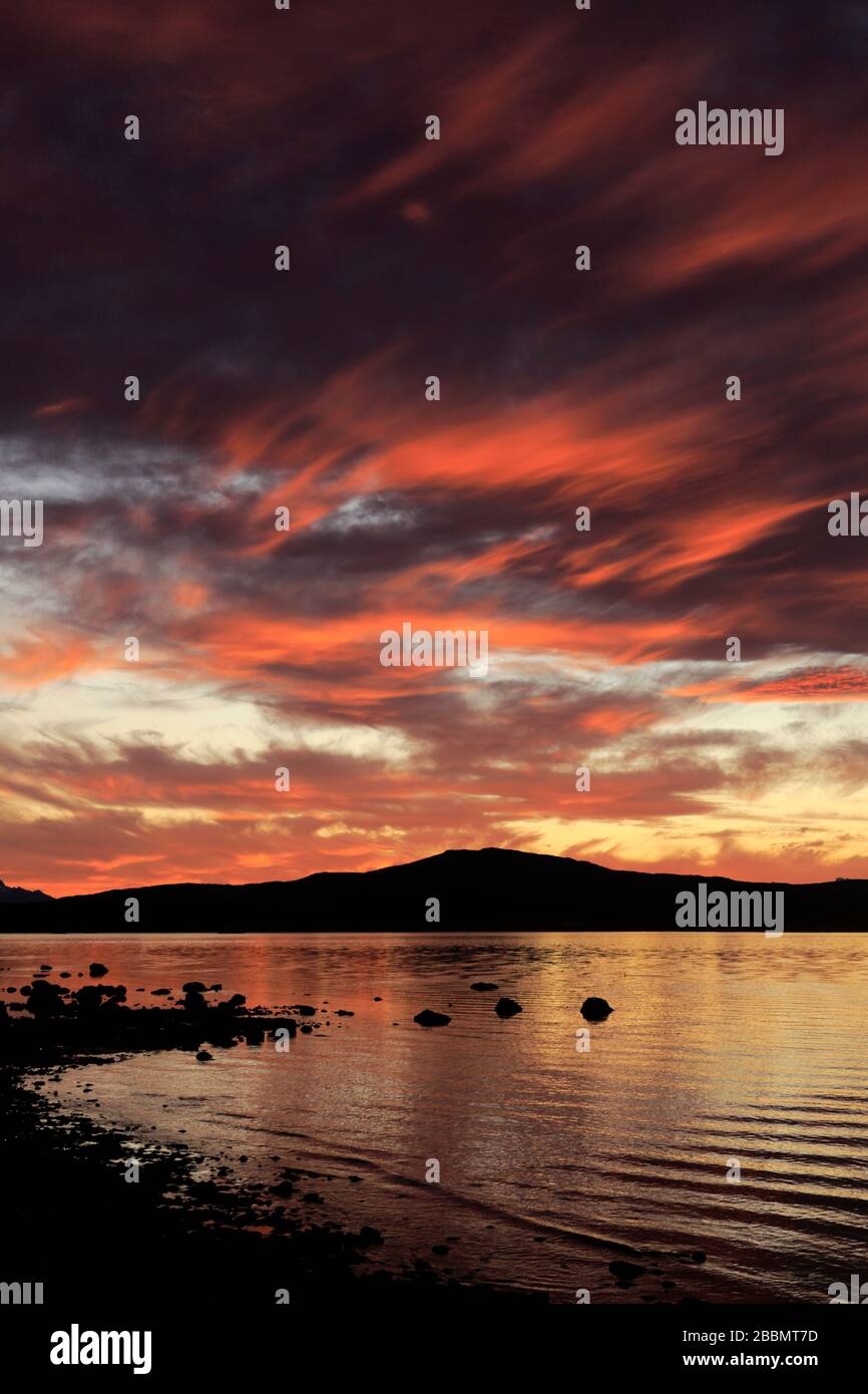 Sunset over the Gulf of Admiral Montt, Puerto Natales city, Patagonia ...