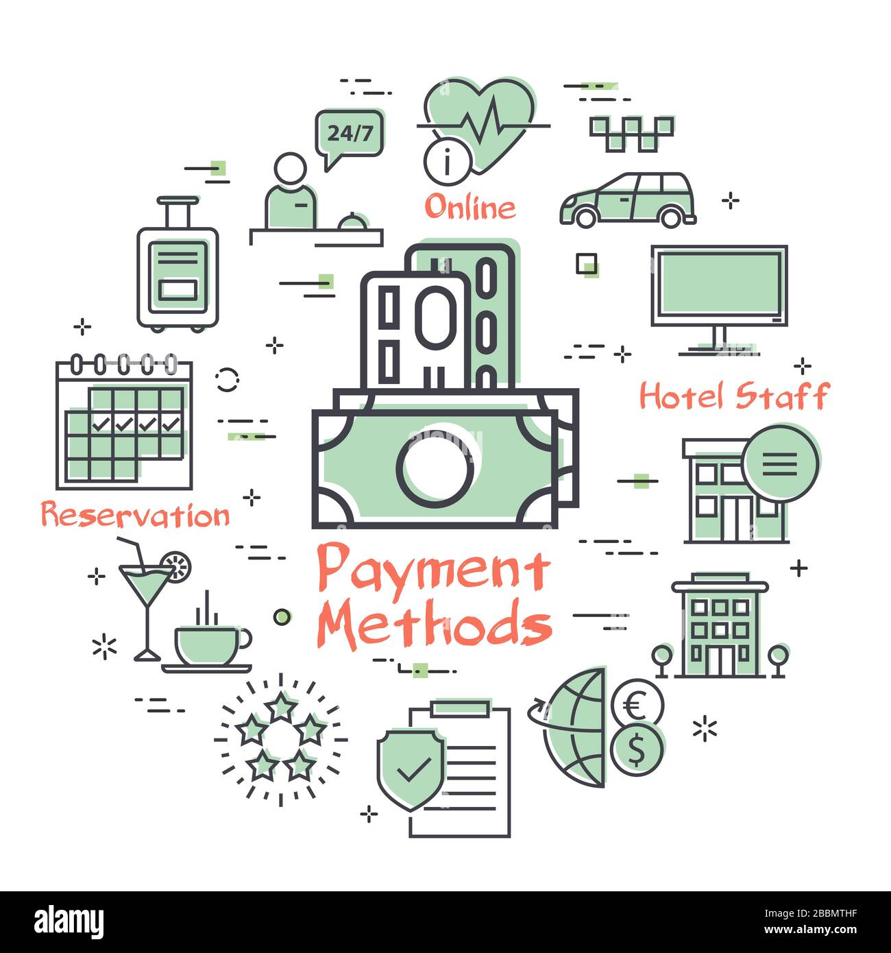 Vector hotel service square concept - Hotel Payment Methods Stock ...