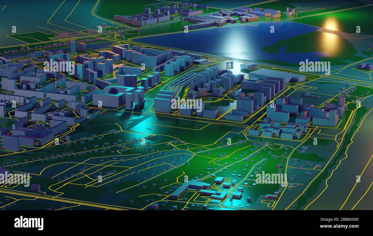 3D image render, Aerial view of cityscape background. 3d rendering ...