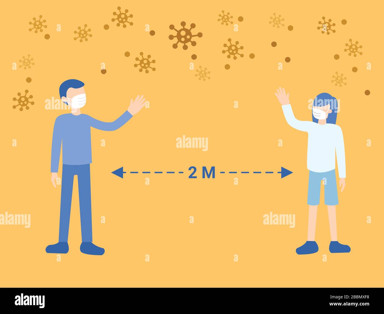 Social Distancing, Man and Woman keeping distance for infection risk ...