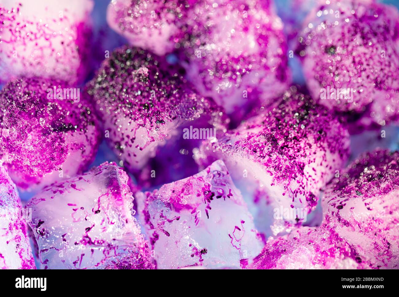 Blue, purple and magenta colorful patches. Potassium permanganate ...