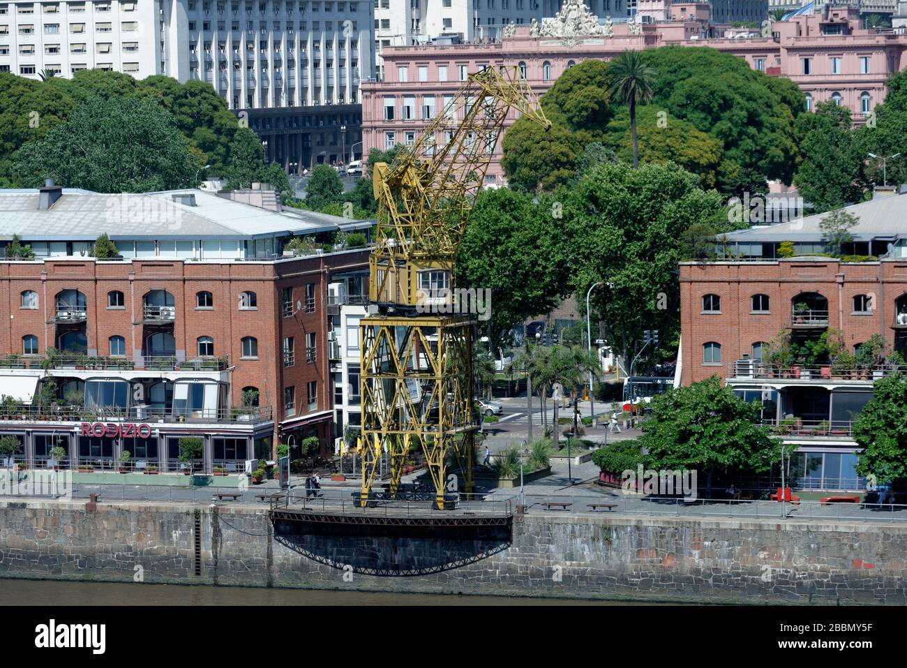 Crane in Puerto Madero, Buenos Aires, a redeveloped canal waterside ...