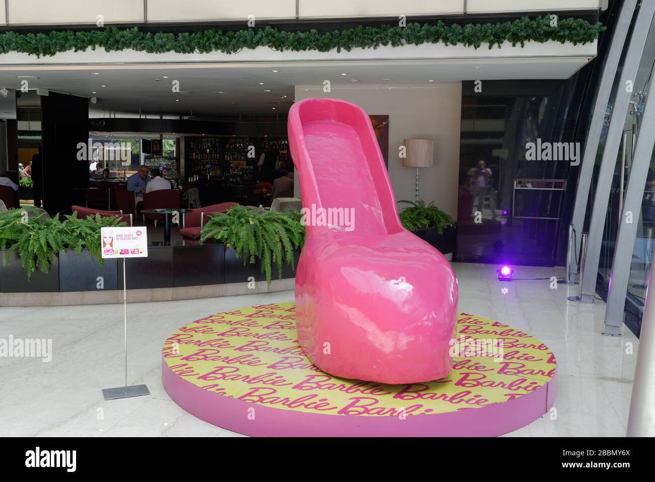 Giant pink Barbie shoe display in the foyer of the Hilton, Buenos Aires ...