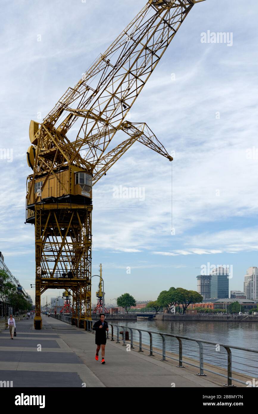 Crane in Pueto Madero, Buenos Aires, a redeveloped canal waterside ...