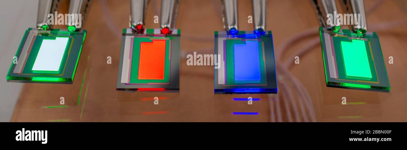 Checking turn on small RGB oled display on a probe station Stock Photo ...
