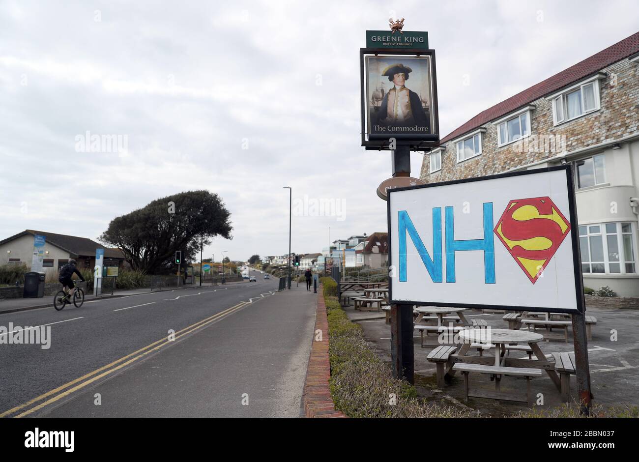 A sign showing support for the NHS outside The Commodore pub in ...