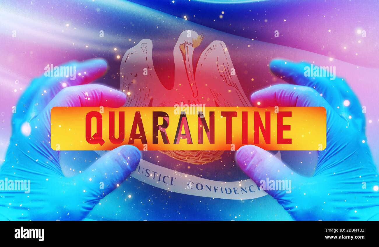 Quarantine area concept, medical concept with flag of the states of USA ...