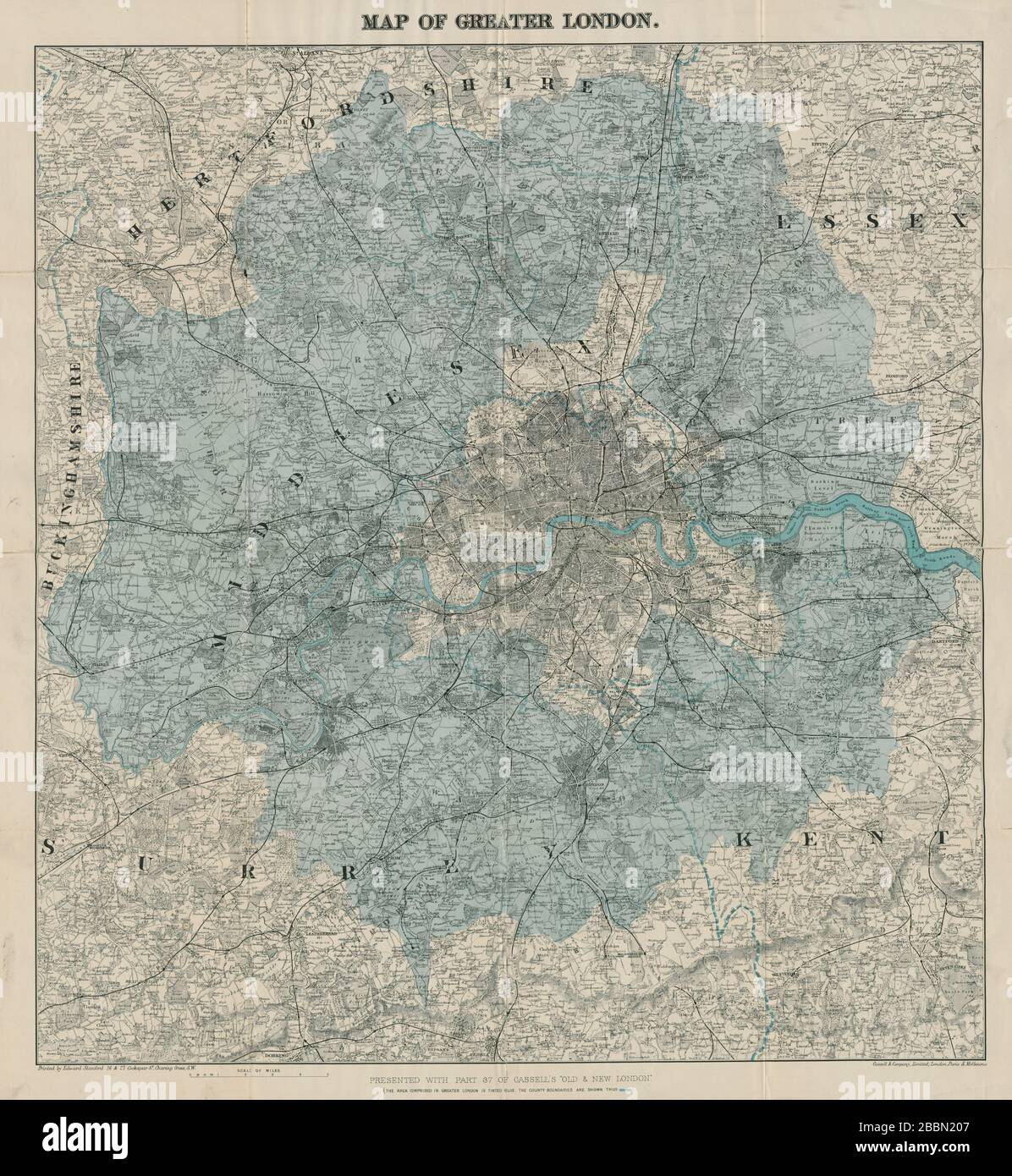 Large folding map of GREATER LONDON by Edward STANFORD. 75x86cm c1890 ...