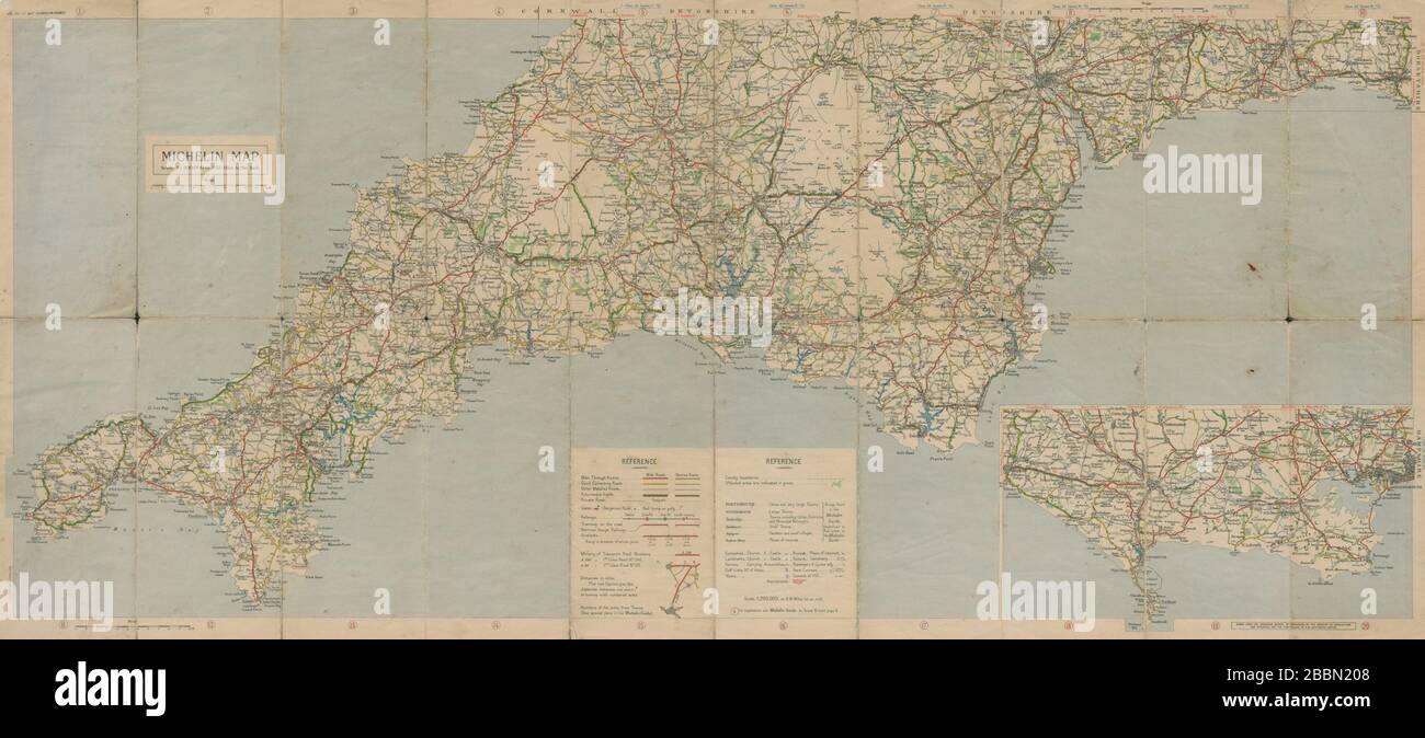 Vintage Michelin touring map of Cornwall and south Devon & Dorset ...