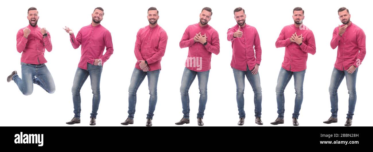 collage of photos of a modern man in a red shirt Stock Photo - Alamy