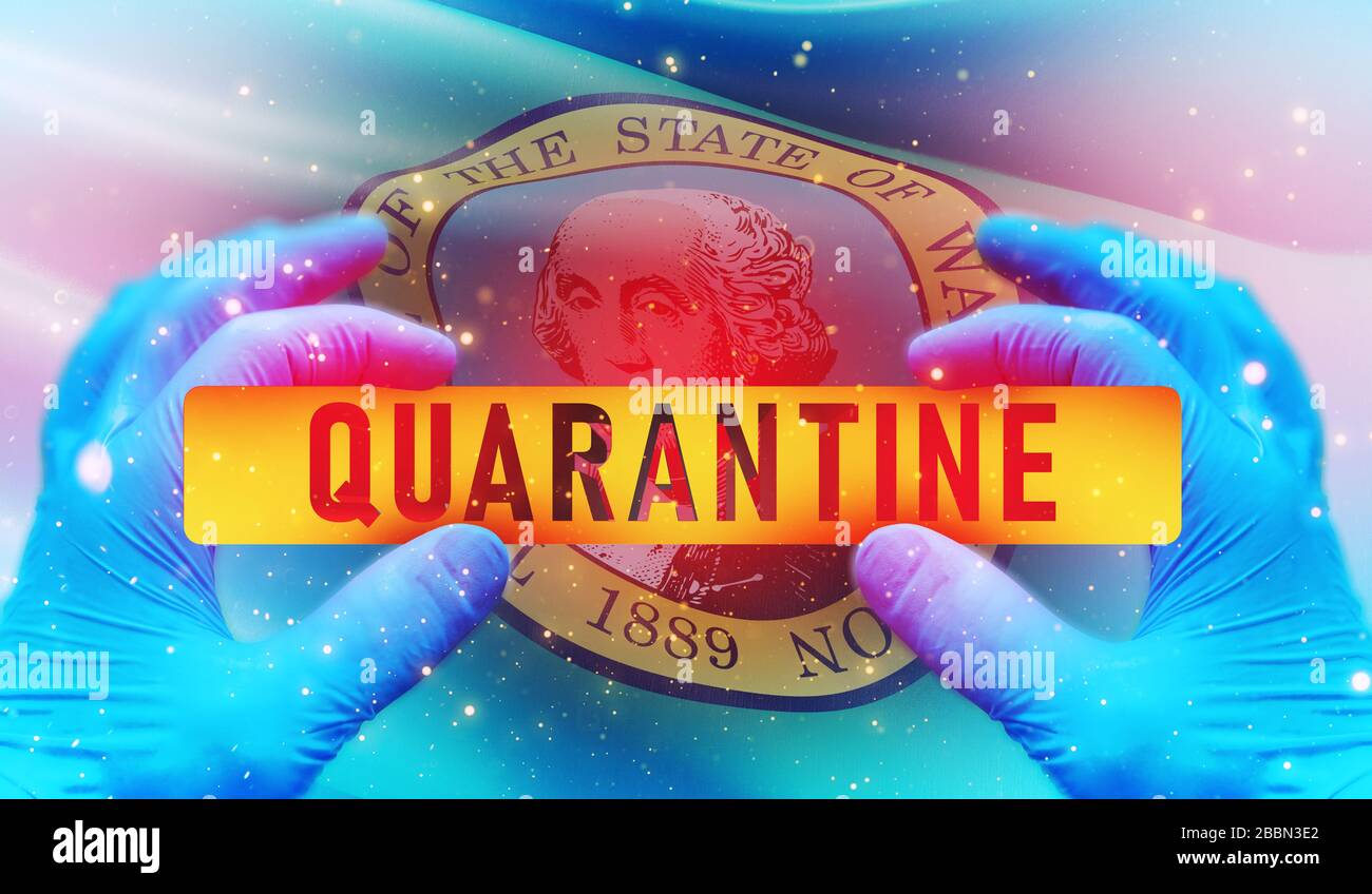 Quarantine area concept, medical concept with flag of the states of USA ...