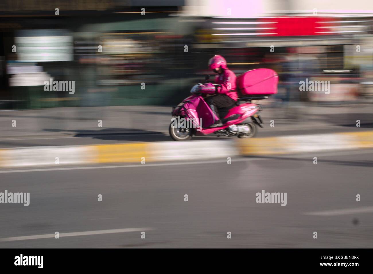 Pizza delivery man motorcycle transport scooter hi-res stock ...