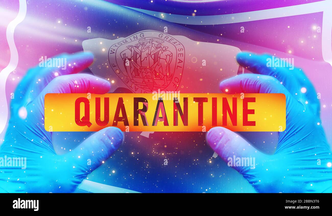 Quarantine area concept, medical concept with flag of the states of USA ...