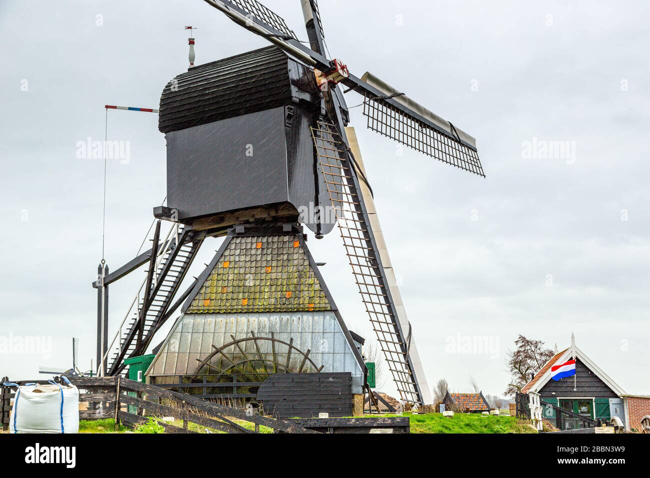 Windmills (wind-pumps) at Kinderdijk; a village in the the Netherlands ...
