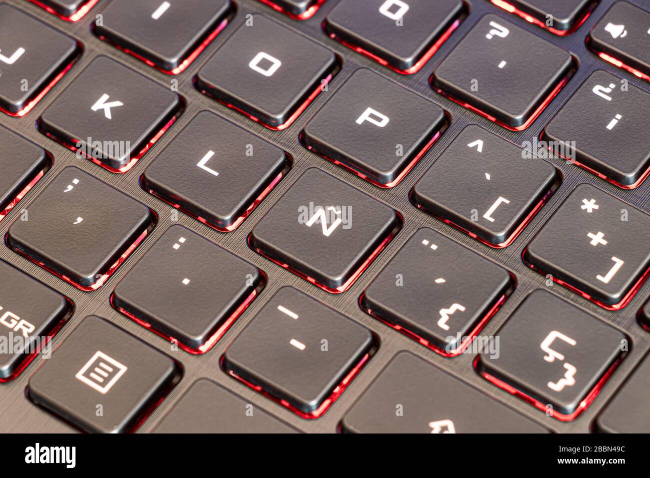 Spanish keyboard laptop focused in the characteristic letter Ñ of the ...