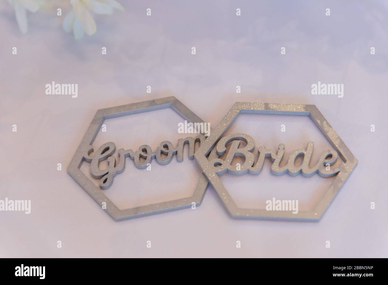 Wedding Table Decoration and name tags for the wedding breakfast Stock ...