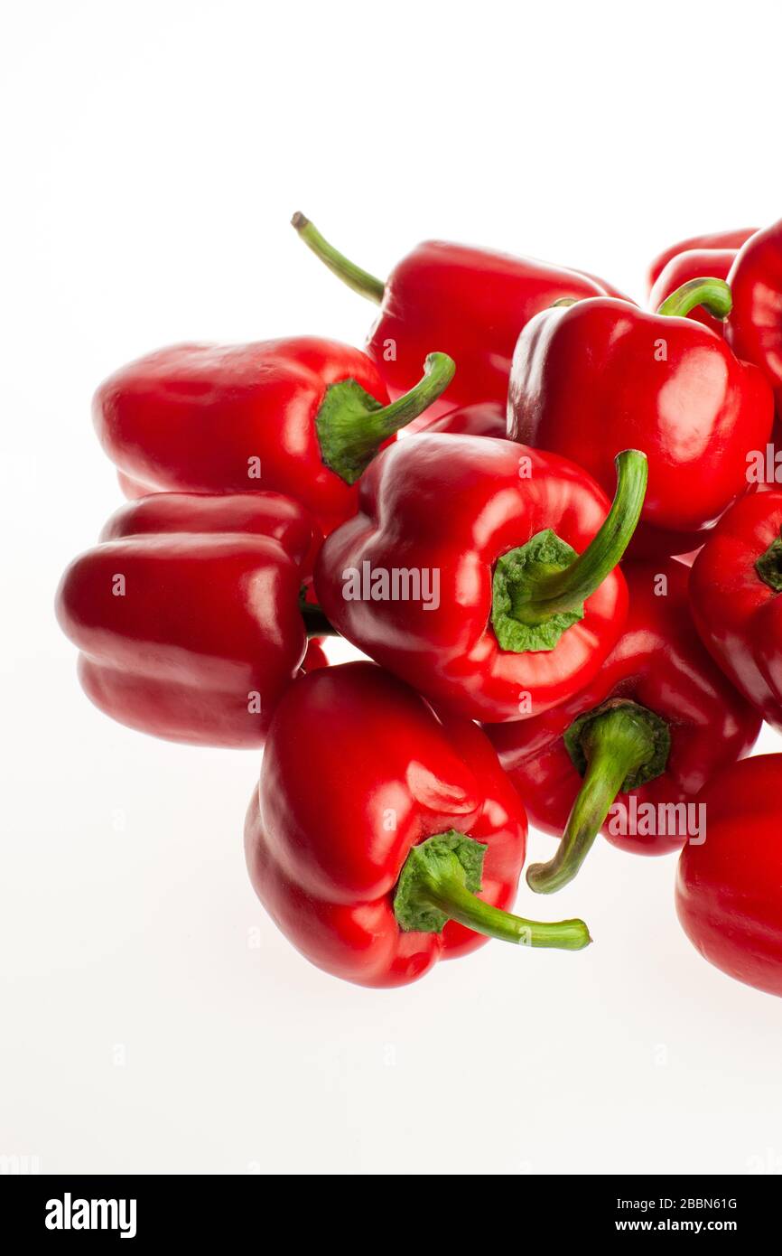 Red paprika isolated on white background. Composition Stock Photo - Alamy
