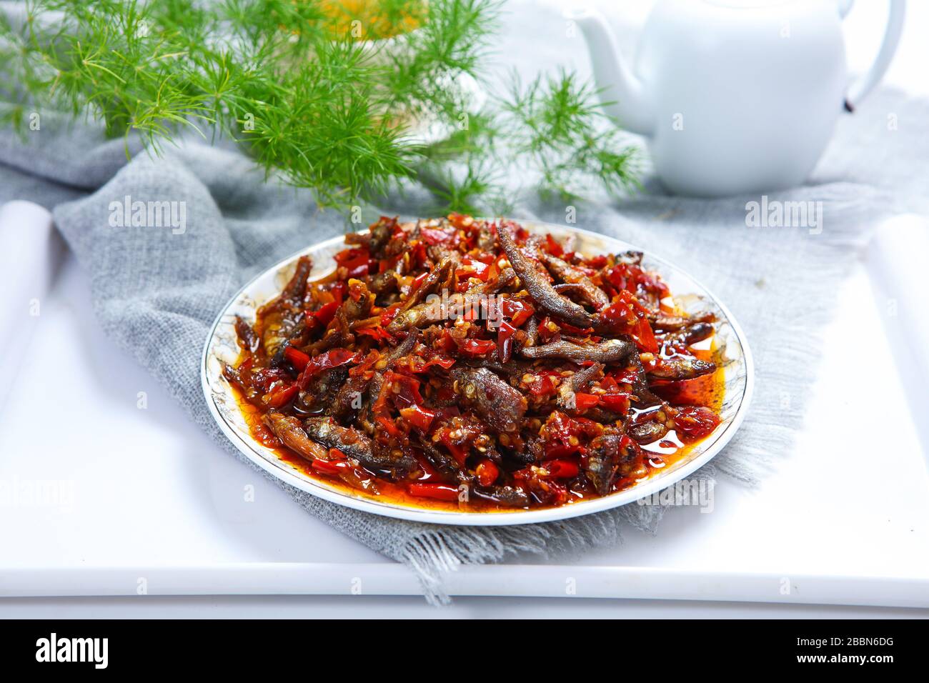 Under the food dry chilli fish Stock Photo - Alamy