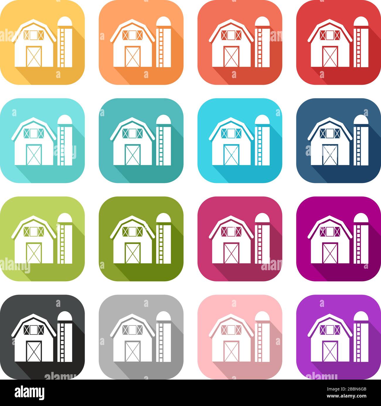 Farm building icon with a silo Stock Photo - Alamy