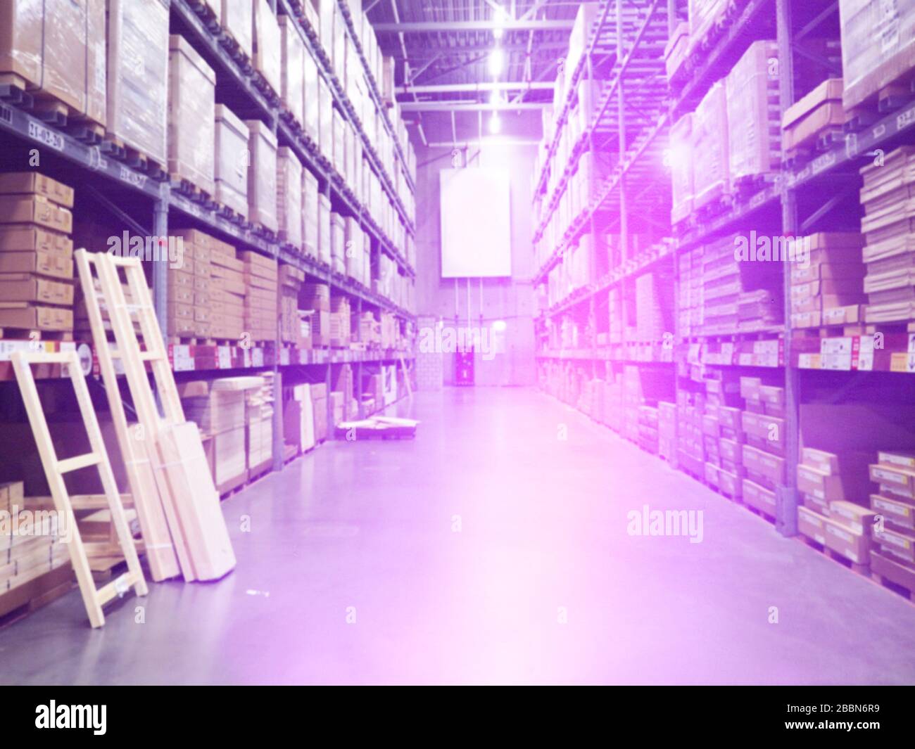 Interior of new large and modern warehouse space. Building materials ...