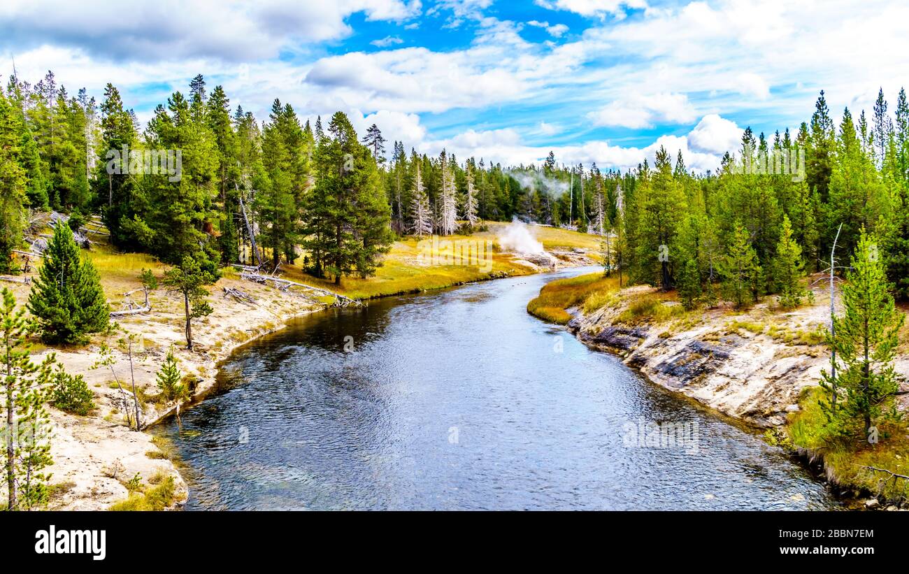 Hot water from the Middle Chain Lake Geyser and surrounding Hot Springs ...