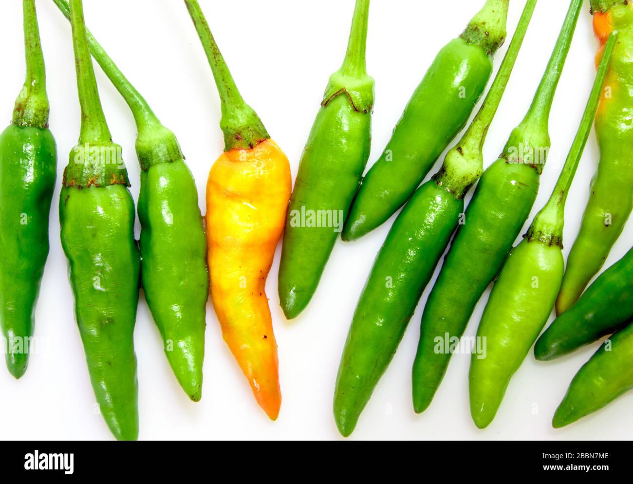 Fresh green and yellow chili isolated on white background Stock Photo ...