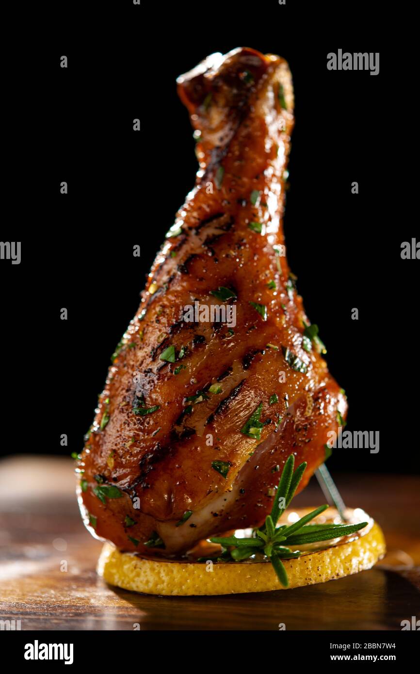 Grilled Chicken Leg decorative presentation Stock Photo - Alamy