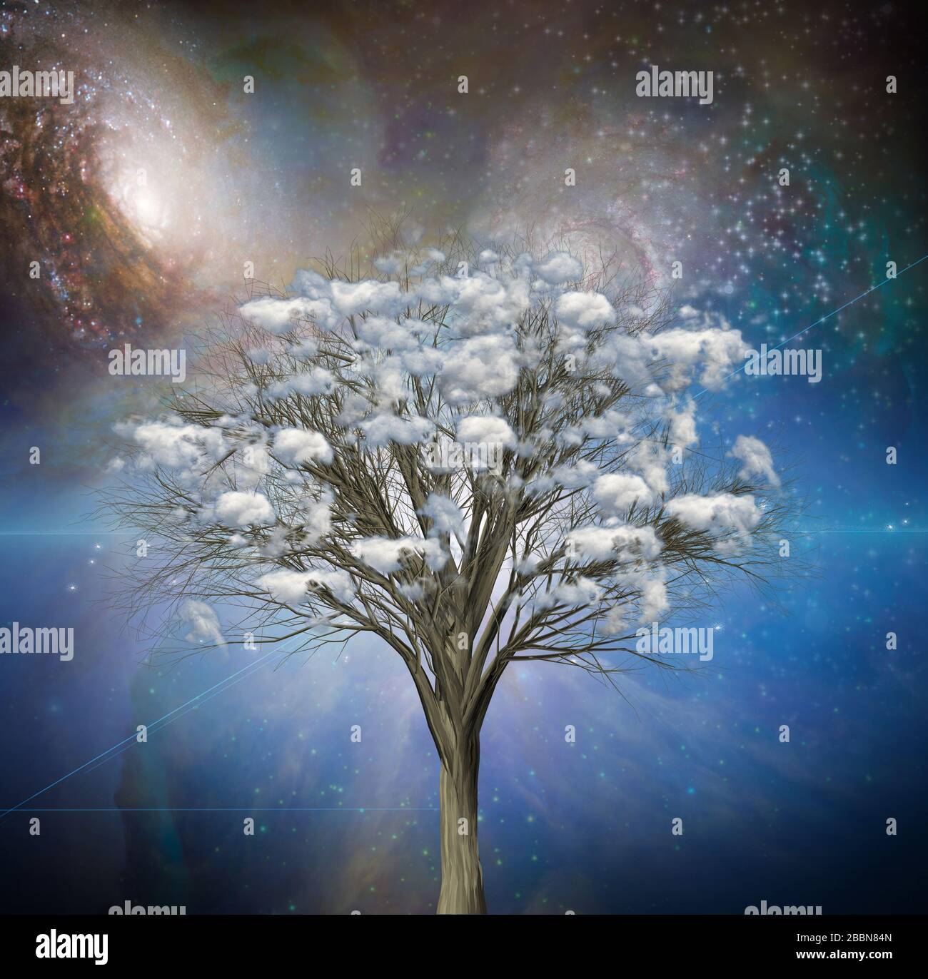 Clouds tree in vivid space. Modern art Stock Photo - Alamy