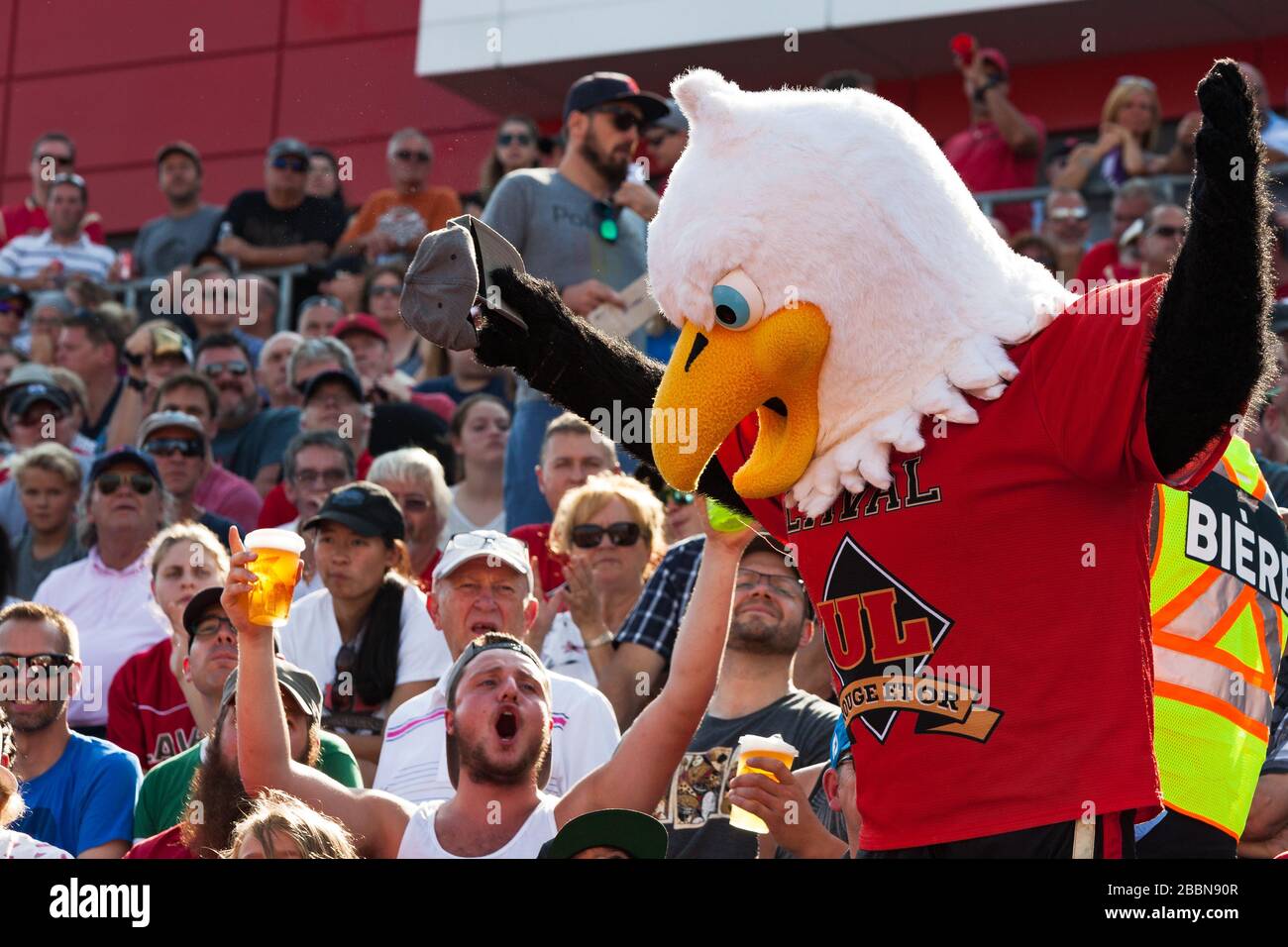 Victor, the Laval Rouge et Or mascot, entertaining the crowd at the ...