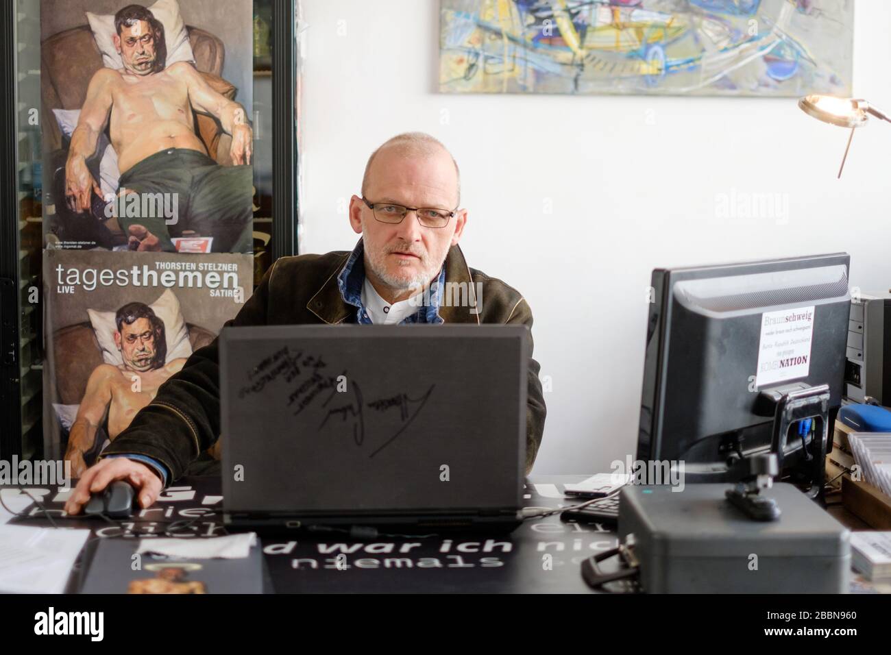 Brunswick, Germany. 01st Apr, 2020. The poet Thorsten Stelzner sits in ...