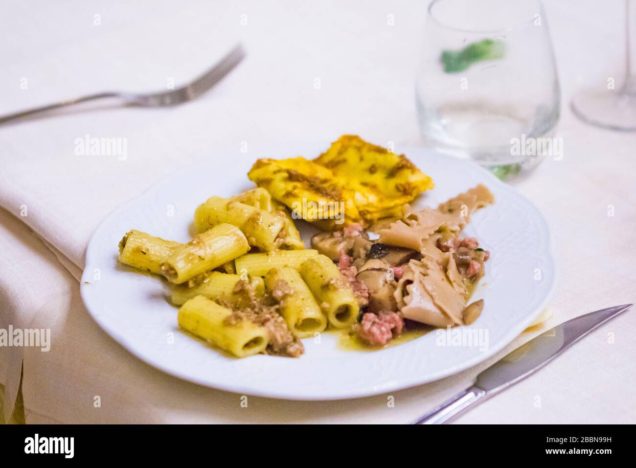 Three types of traditional Italian pasta, pasta with wild boar, pasta ...