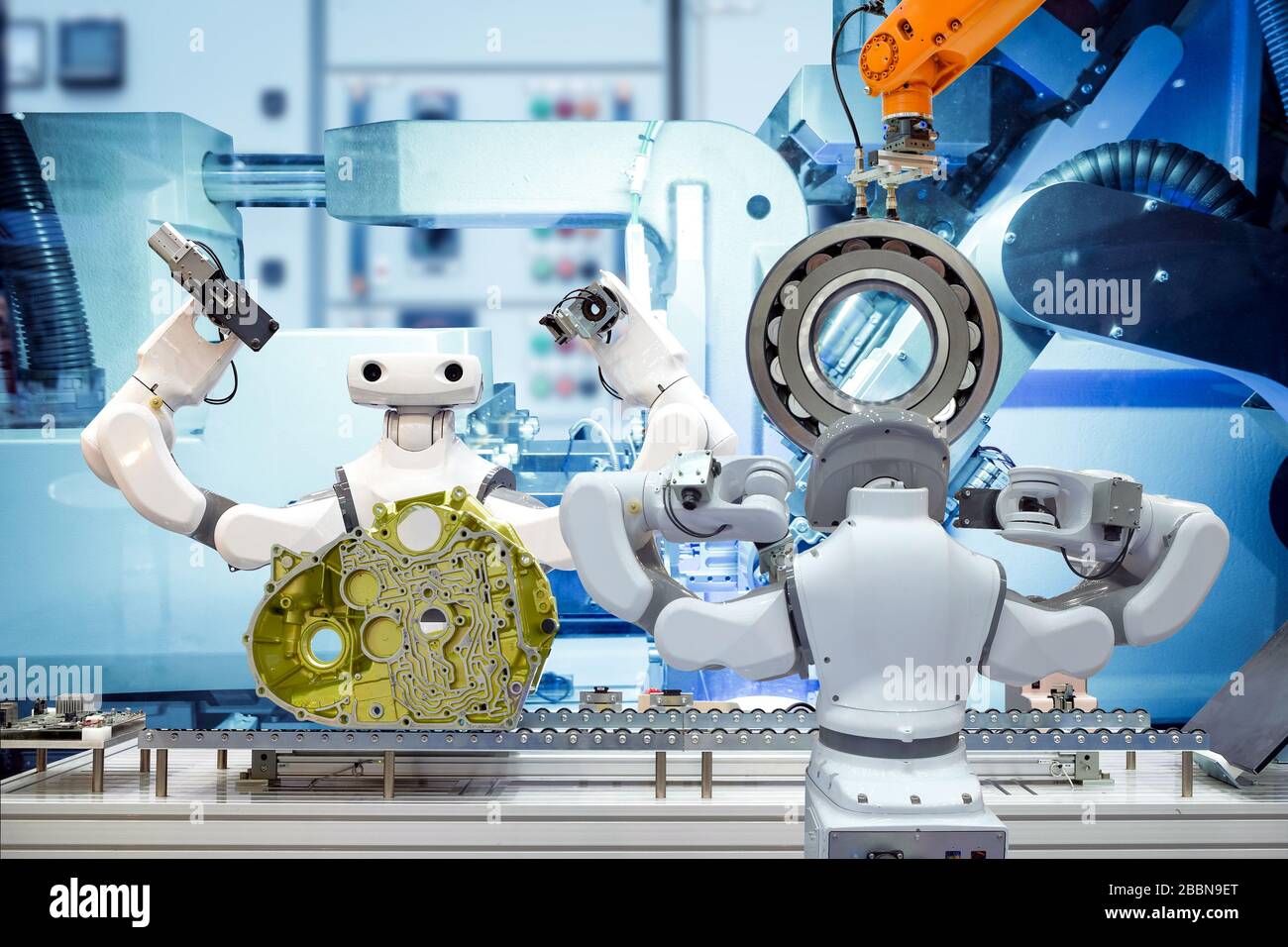 Industry robotic working with auto part and robotic standby for work ...