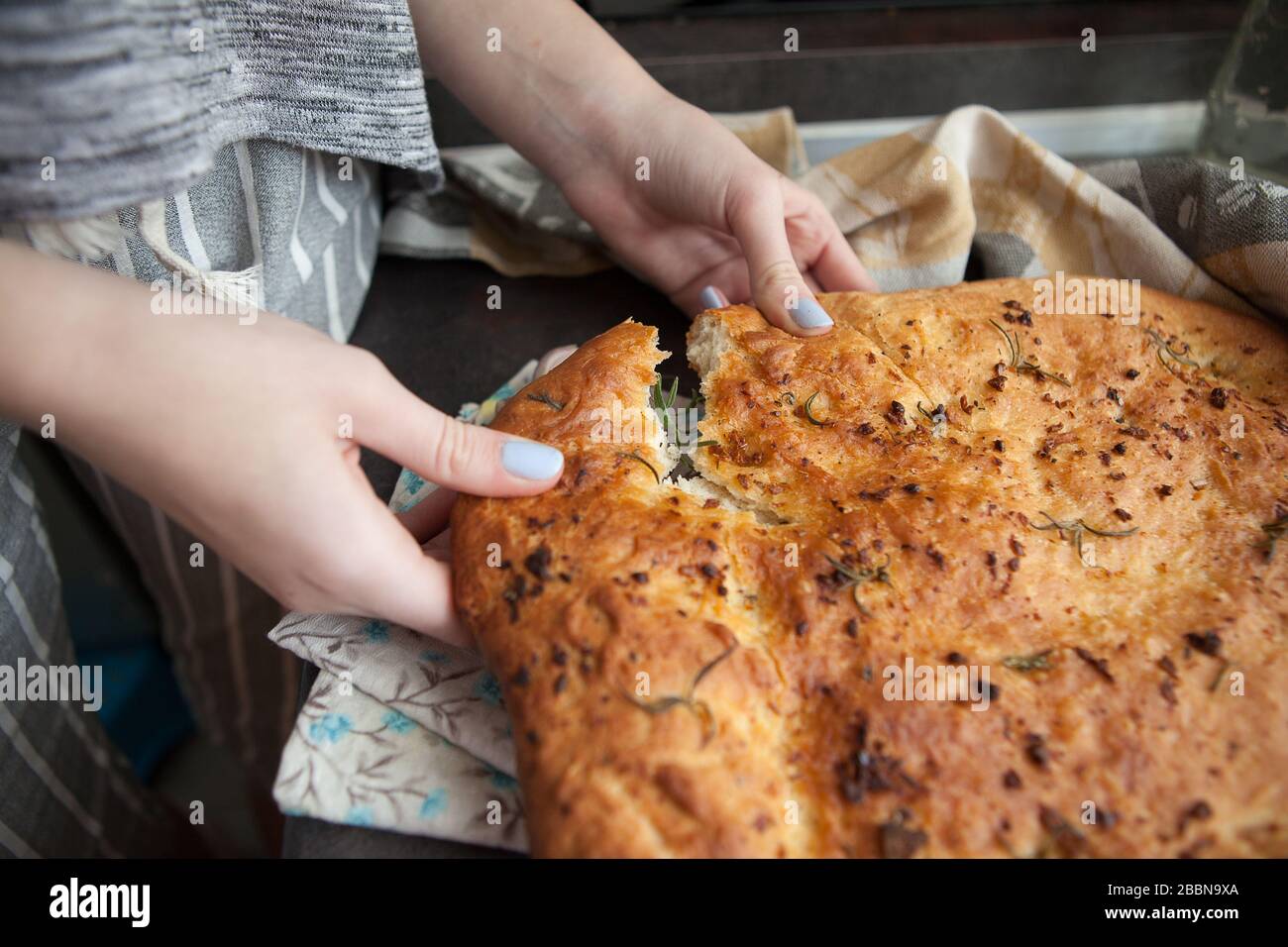 Traditional Italian Focaccia with rosemary and garlic - homemade flat ...