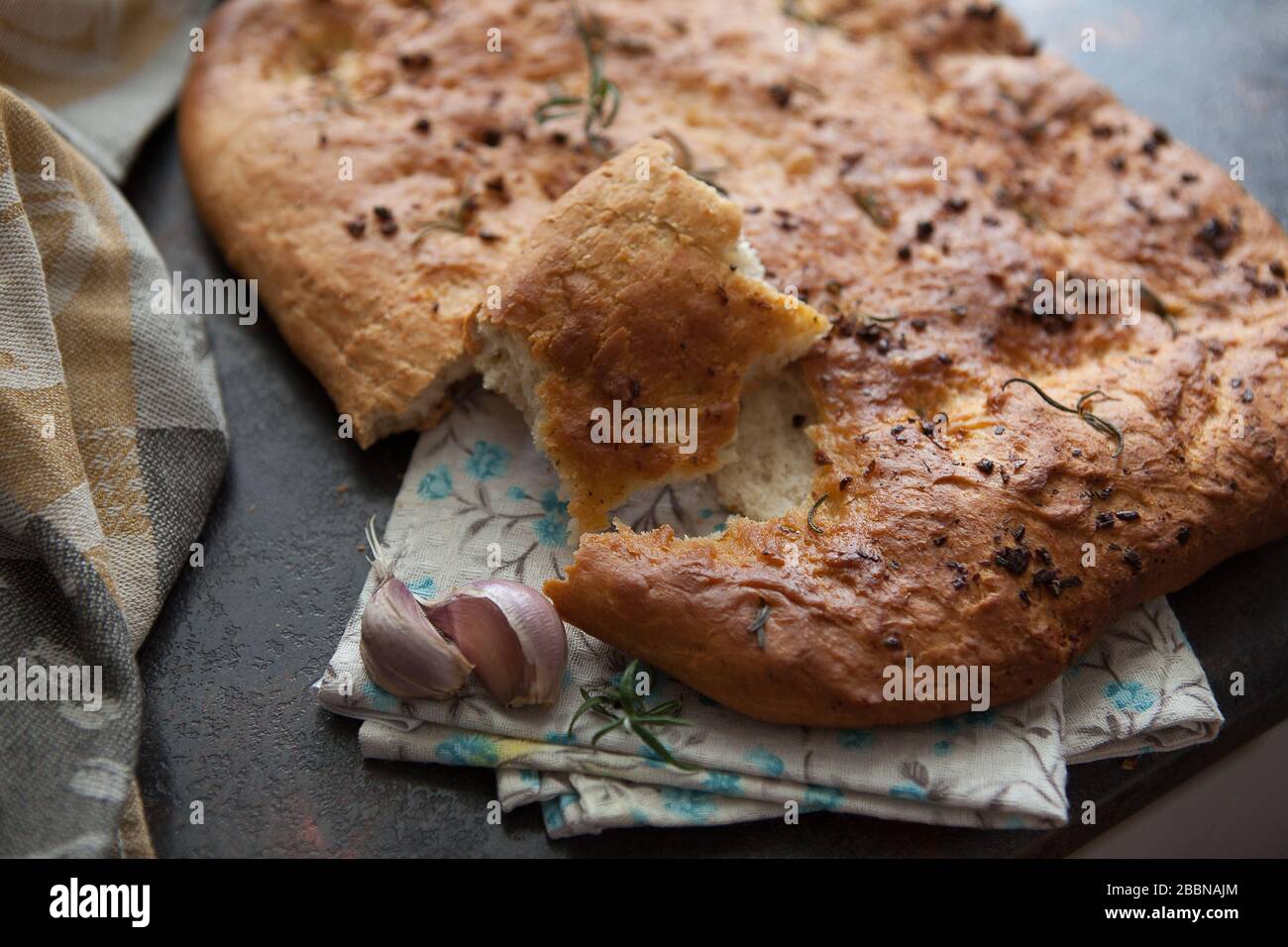 Traditional Italian Focaccia with rosemary and garlic - homemade flat ...
