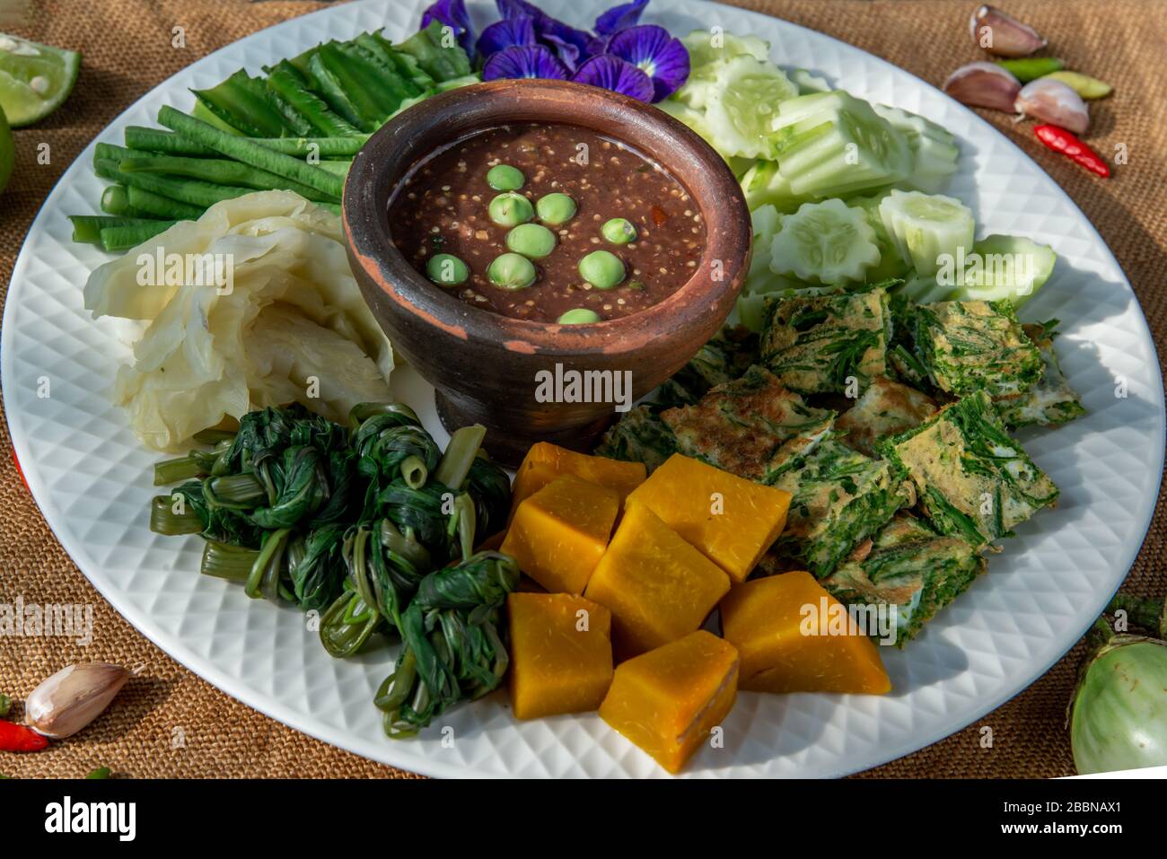 Thai Traditional Local Food Spicy Shrimp Paste Dip Or Fried Shrimp