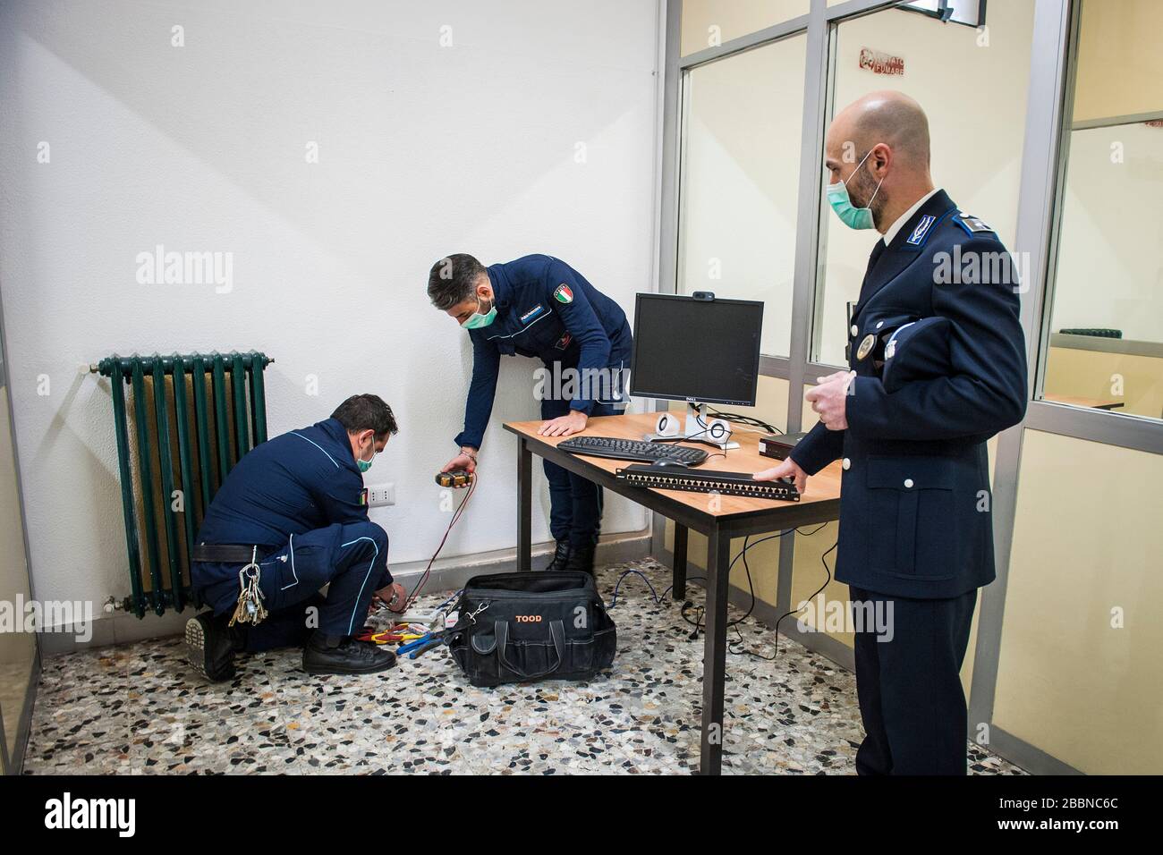 Italy, Milan, San Vittore prison, Prison police at work during the ...