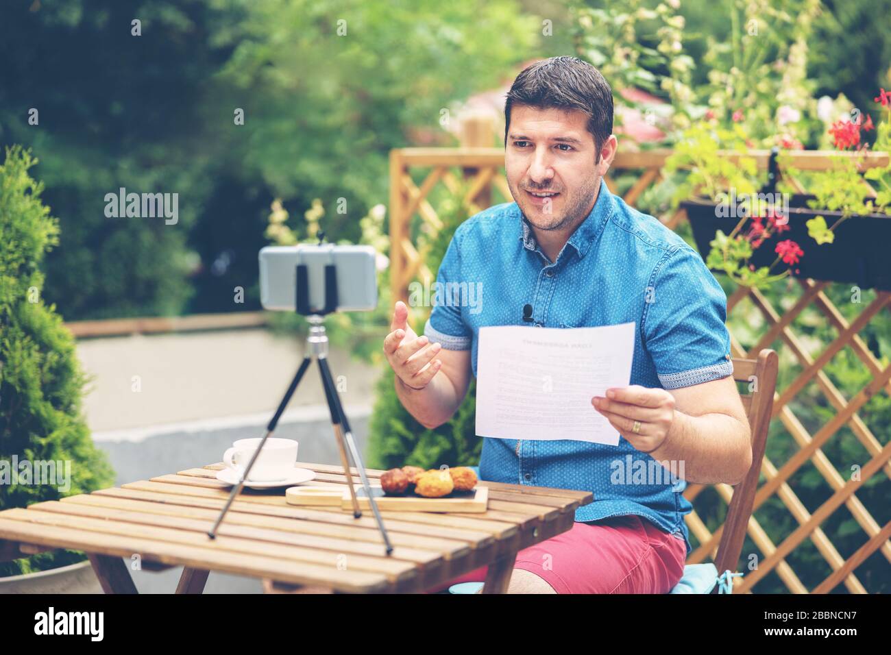 Business man in online video conference about strategy plan while ...