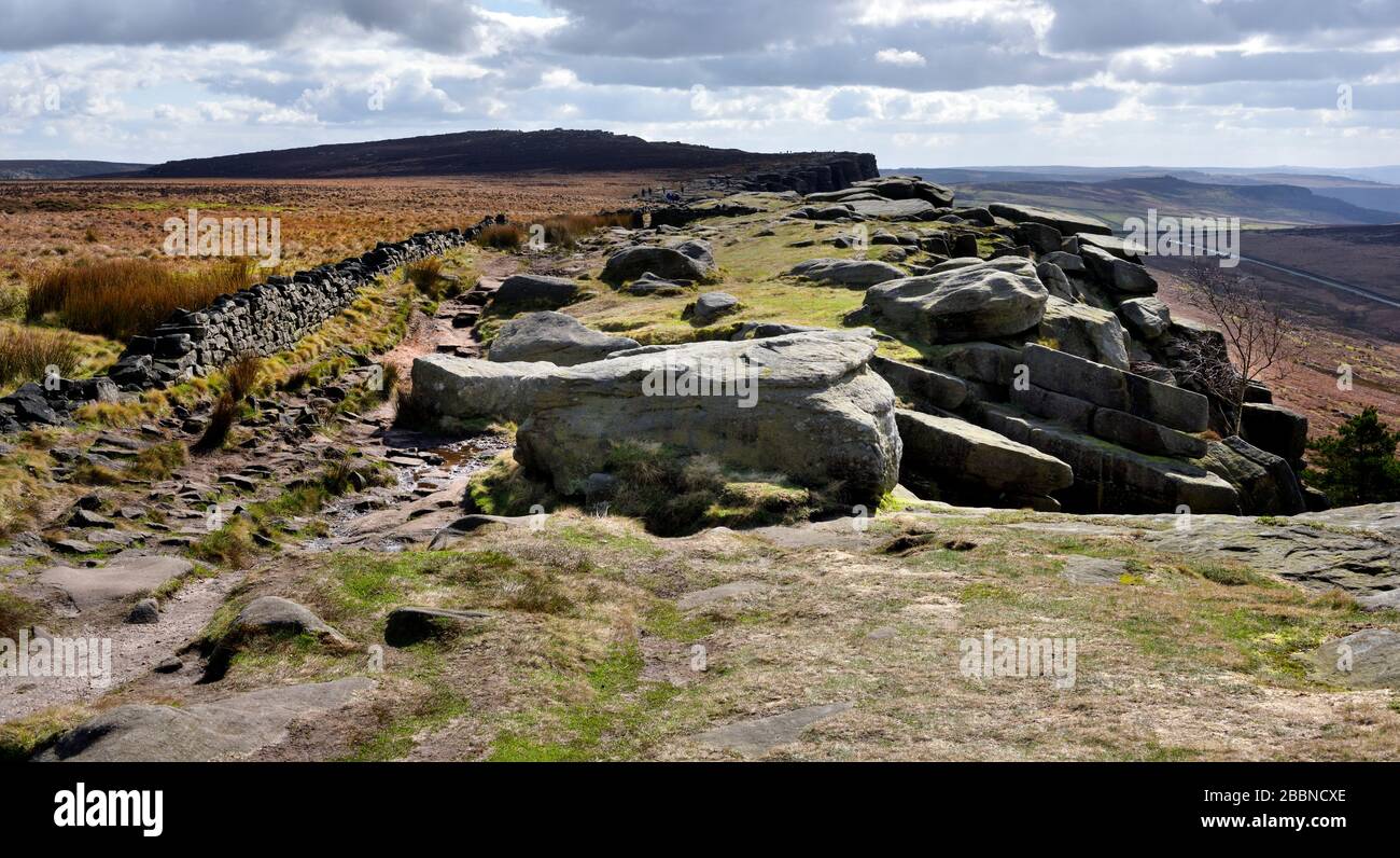 Stanage Edge, gritstone escarpment,Hathersage,Peak district national ...