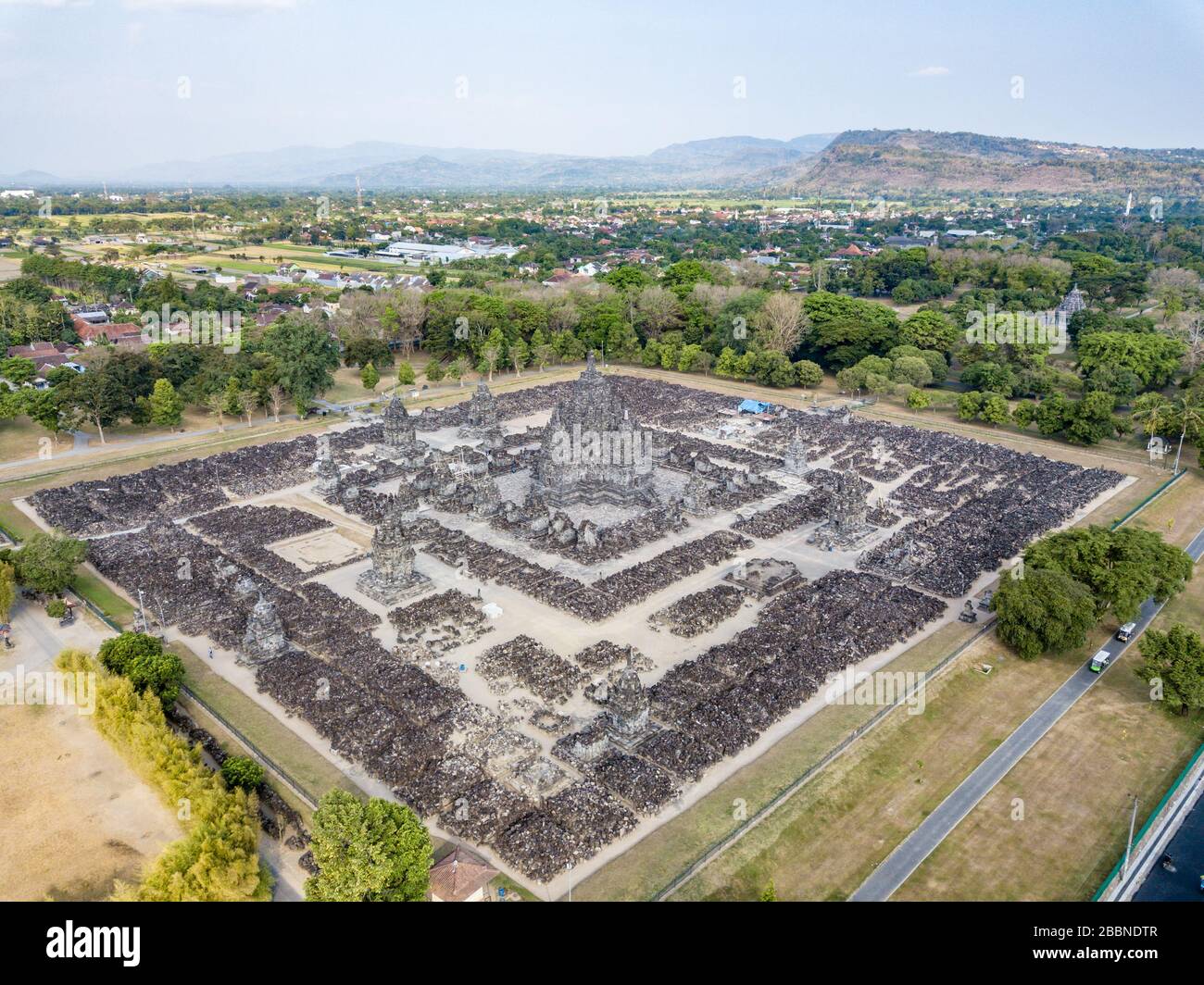 Prambanan Hindu temple drone birds eye view Stock Photo - Alamy